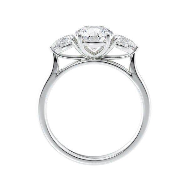 Round and Pear Cut Trilogy Diamond Engagement Ring - McGuire Diamonds